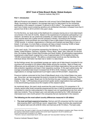 Ponemon institute: 2014 cost of a data breach | PDF