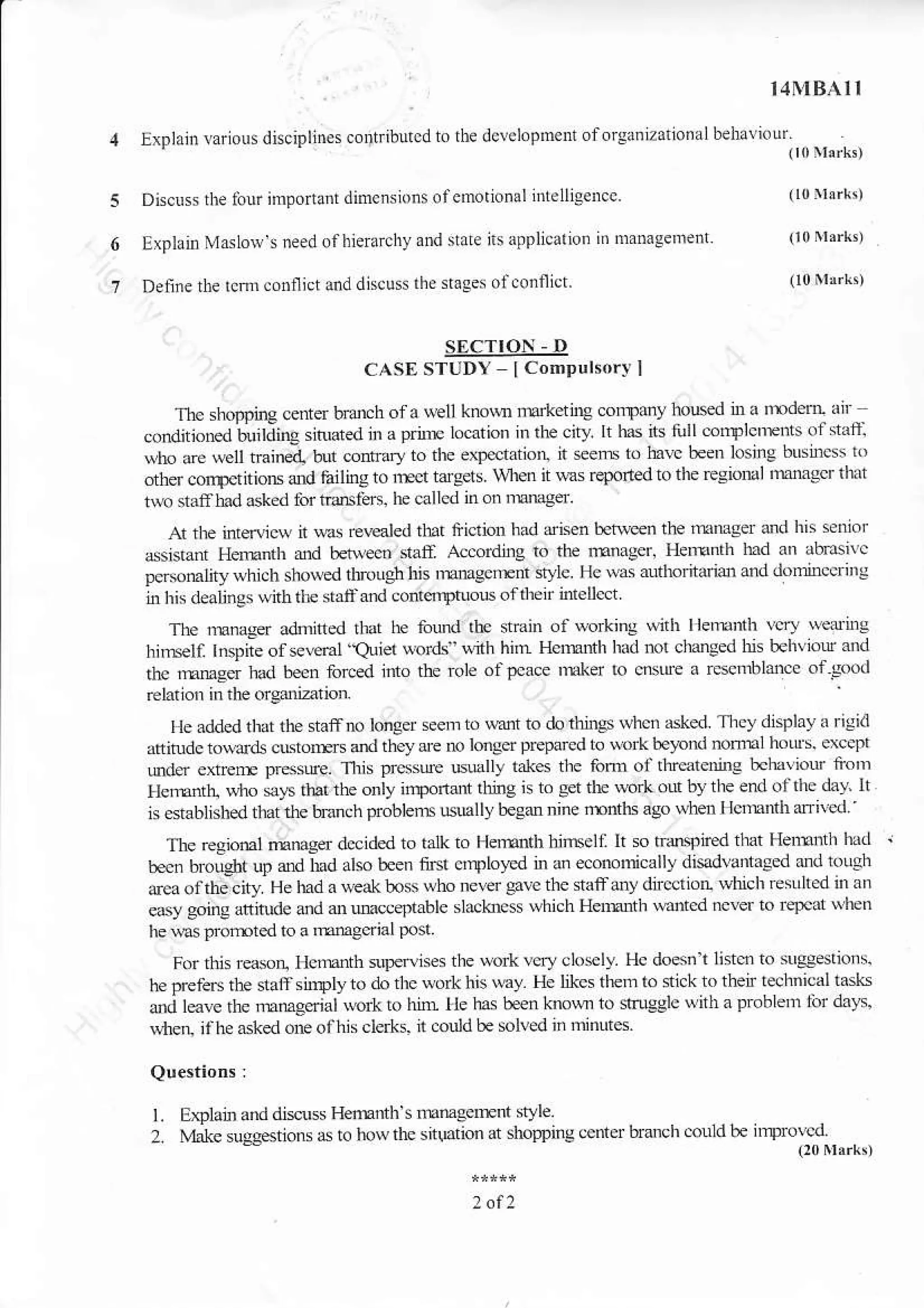 1st Semester MBA (December-2014) Question Papers | PDF