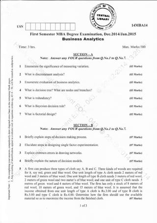 1st Semester MBA (December-2014) Question Papers | PDF