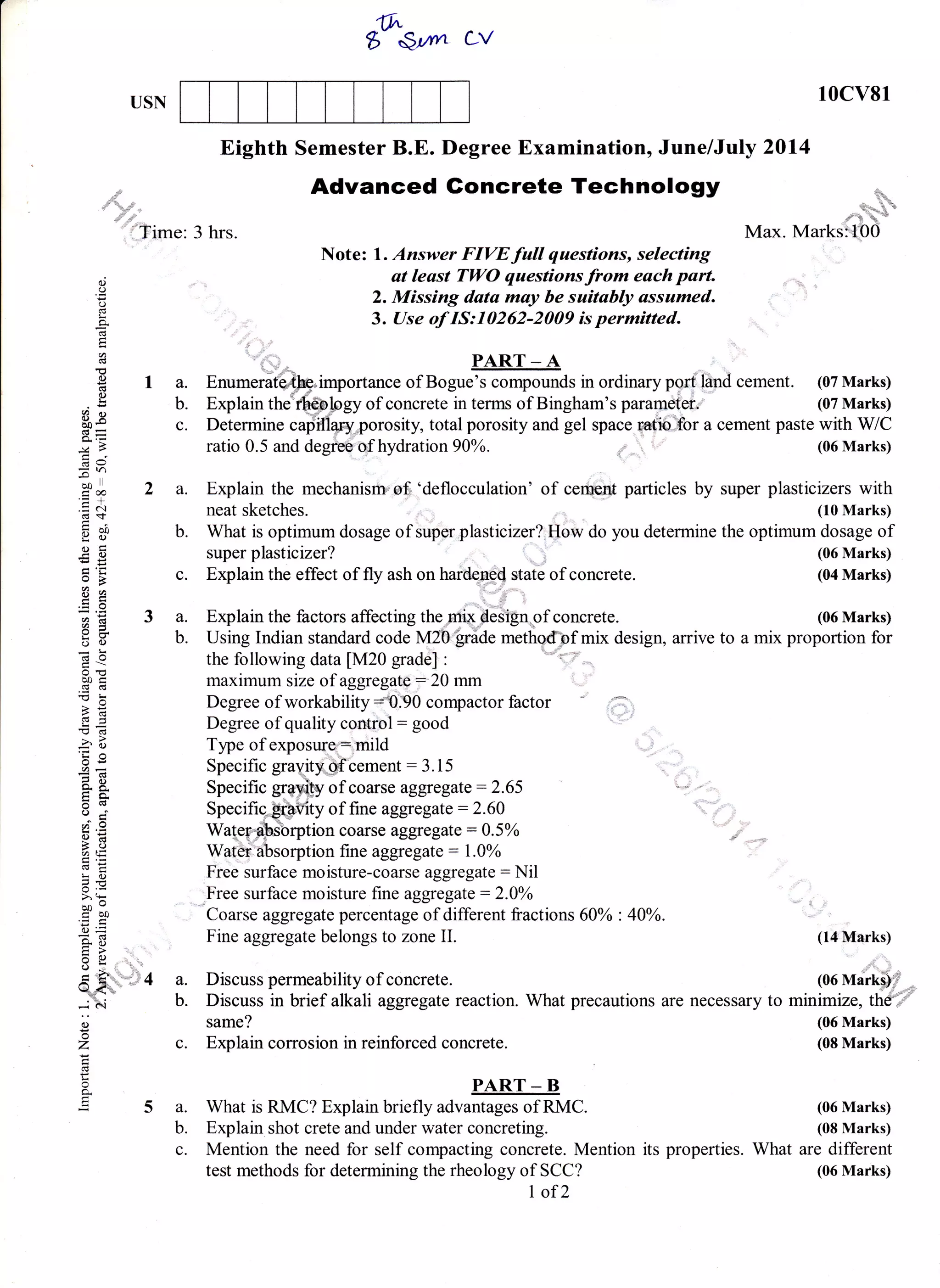 8th Semester (June; July-2014) Civil Engineering Question Paper | PDF