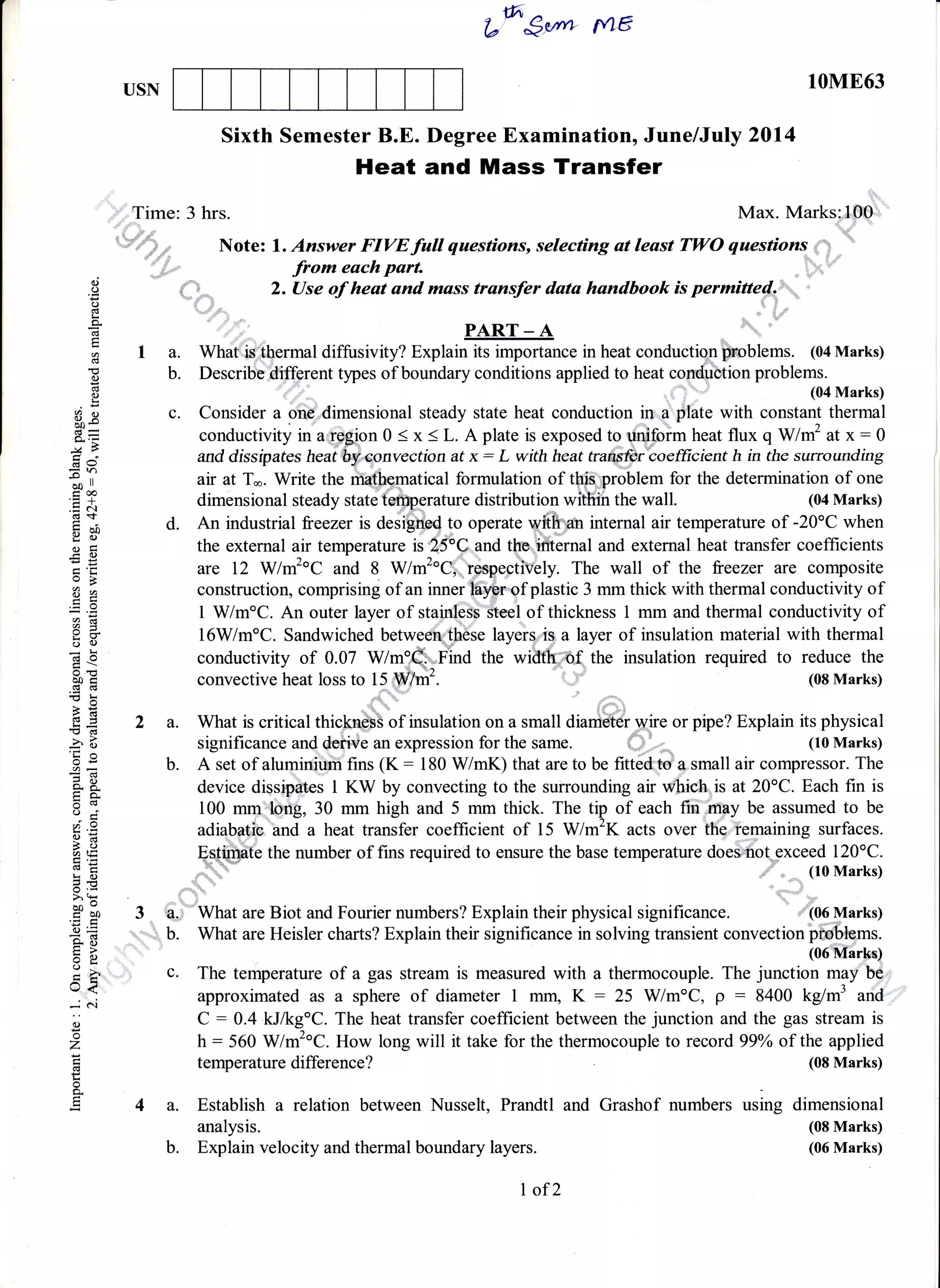 6th Semester (June; July-2014) Mechanical Engineering Question Paper | PDF
