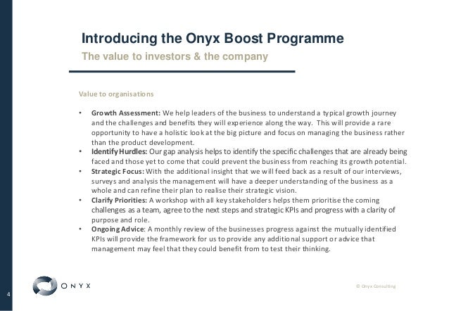 Onyx Boost Programme overview