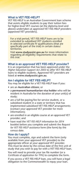Want to study a vet qualification (vet fee-help) brochure 2014 | PDF