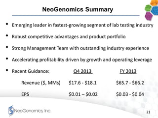 NeoGenomics Laboratory Company Overview Presentation 01/09/2014 | PPT