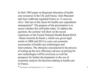 Evaluation of health technologies in France: from theory to practice | PDF