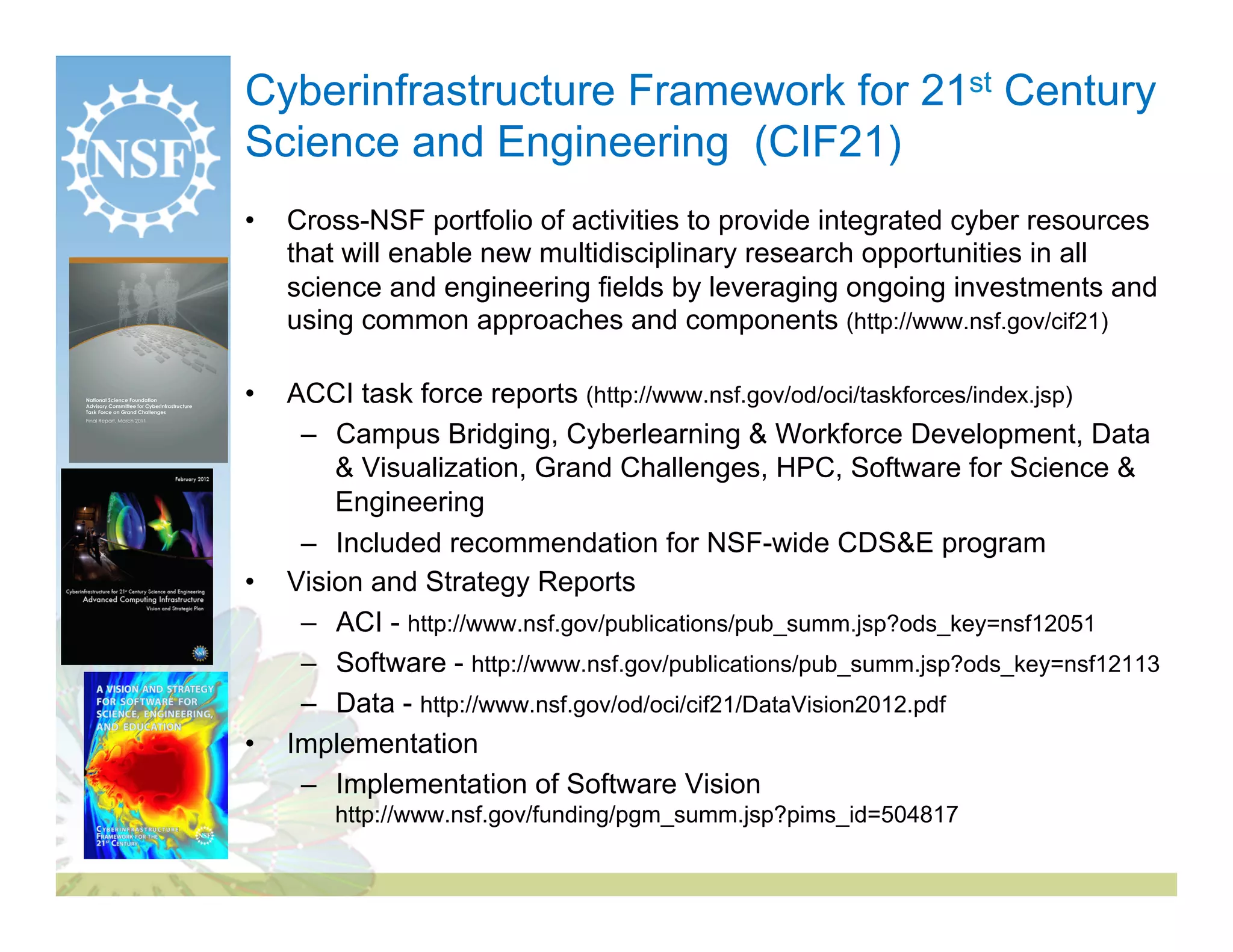 NSF SI2 program discussion at 2014 SI2 PI meeting | PDF