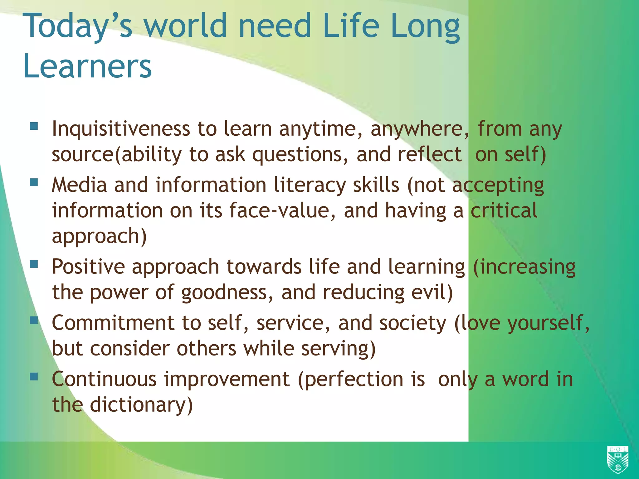 Transition from Learner to Life Long Learner | PPT