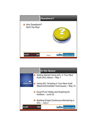 Using MS Excel In Your Next Audit - Top Basic & Intermediate Techniques | PDF