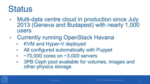 CERN Mass and Agility talk at OSCON 2014 | PPT