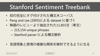 文献紹介：Recursive Deep Models for Semantic Compositionality Over a Sentiment Treebank | PPT