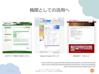 JAIRO Cloud & researchmap：機関リポジトリと研究者DBの連携をクラウドへリフトさせる | PDF