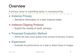 Instance-privacy Preserving Crowdsourcing (HCOMP2014) | PPT
