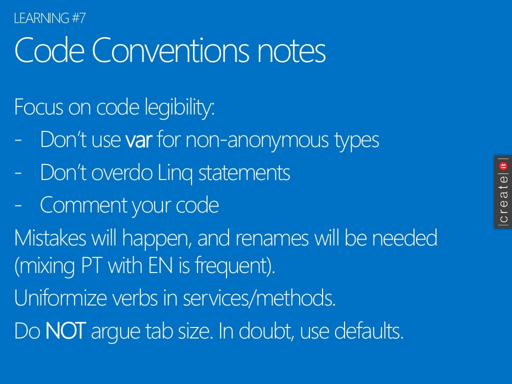 Code Conventions Notes Focus On