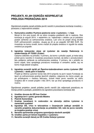Ogroženi projekti v primeru nesprejetja proračuna 2014 | PDF