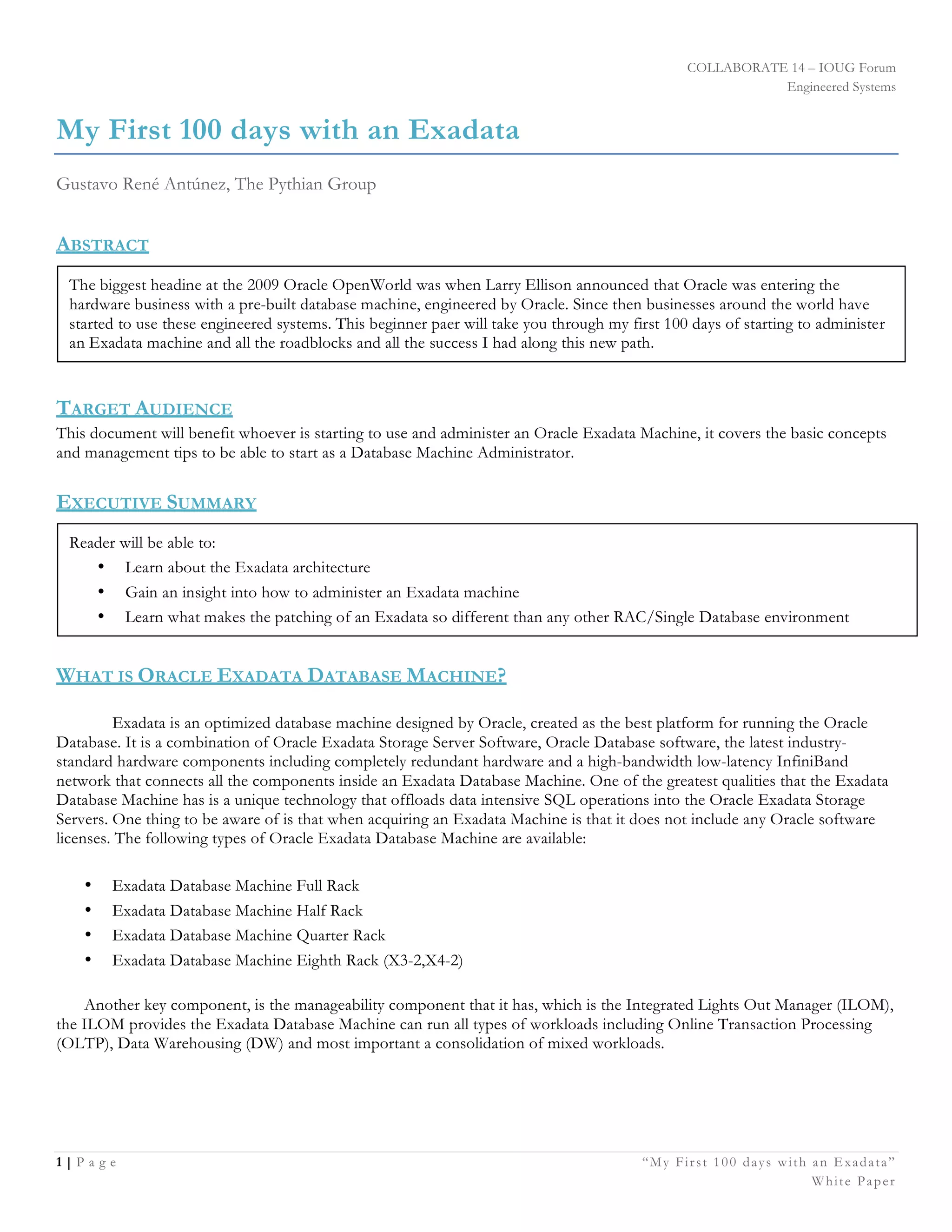 My First 100 days with an Exadata (WP) | PDF