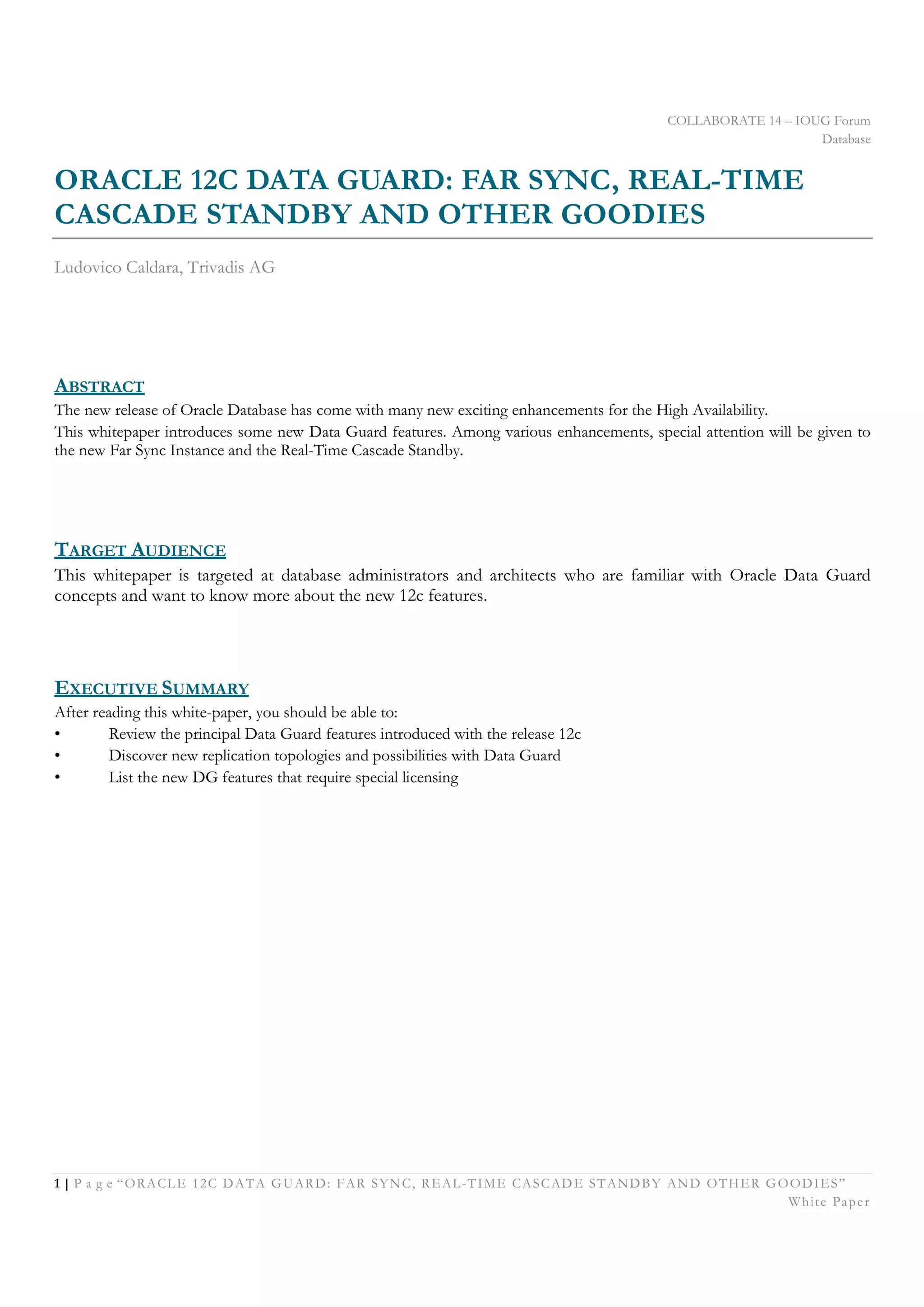 ORACLE 12C DATA GUARD: FAR SYNC, REAL-TIME CASCADE STANDBY AND OTHER ...