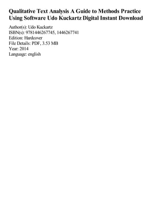 Qualitative Text Analysis A Guide to Methods Practice Using Software ...