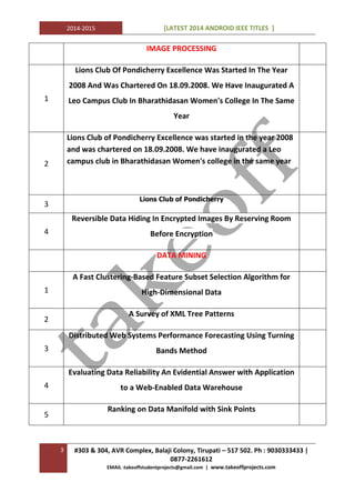 2014-15 Android IEEE Titles List | DOCX | Operating Systems | Computer Software and Applications