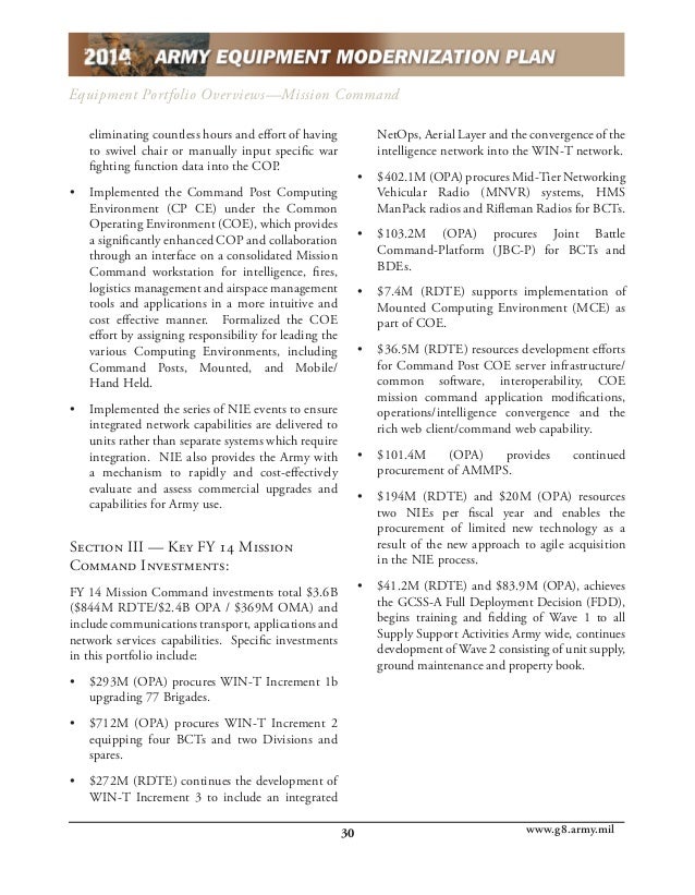 2014 Army Equipment Modernization Plan