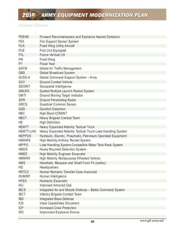 2014 Army Equipment Modernization Plan
