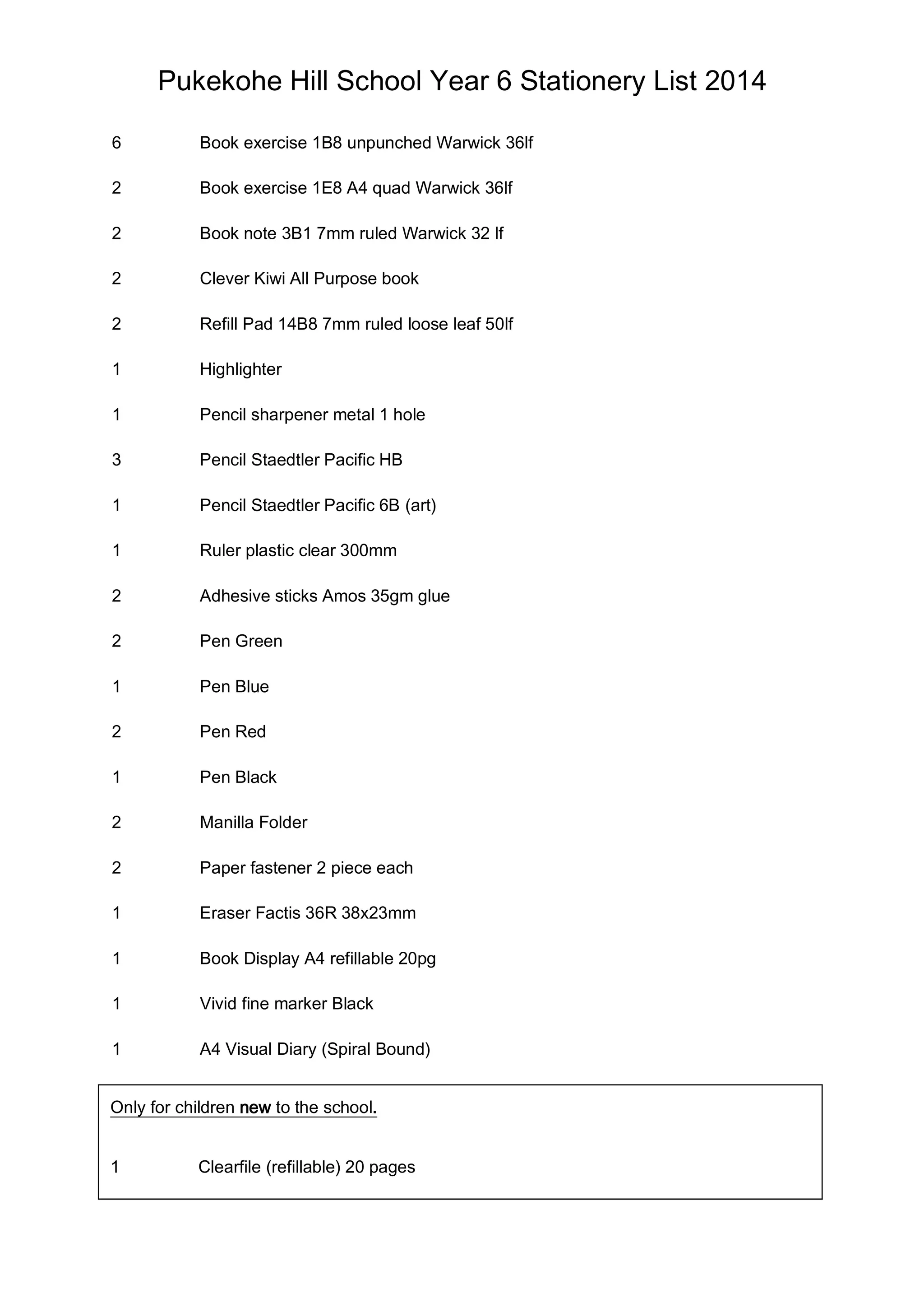 2014 Basic Stationery List Yr 6 | PDF | Desktop Publishing | Computer ...