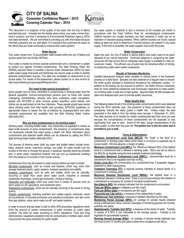 City of Salina Report-Water Quality | PDF