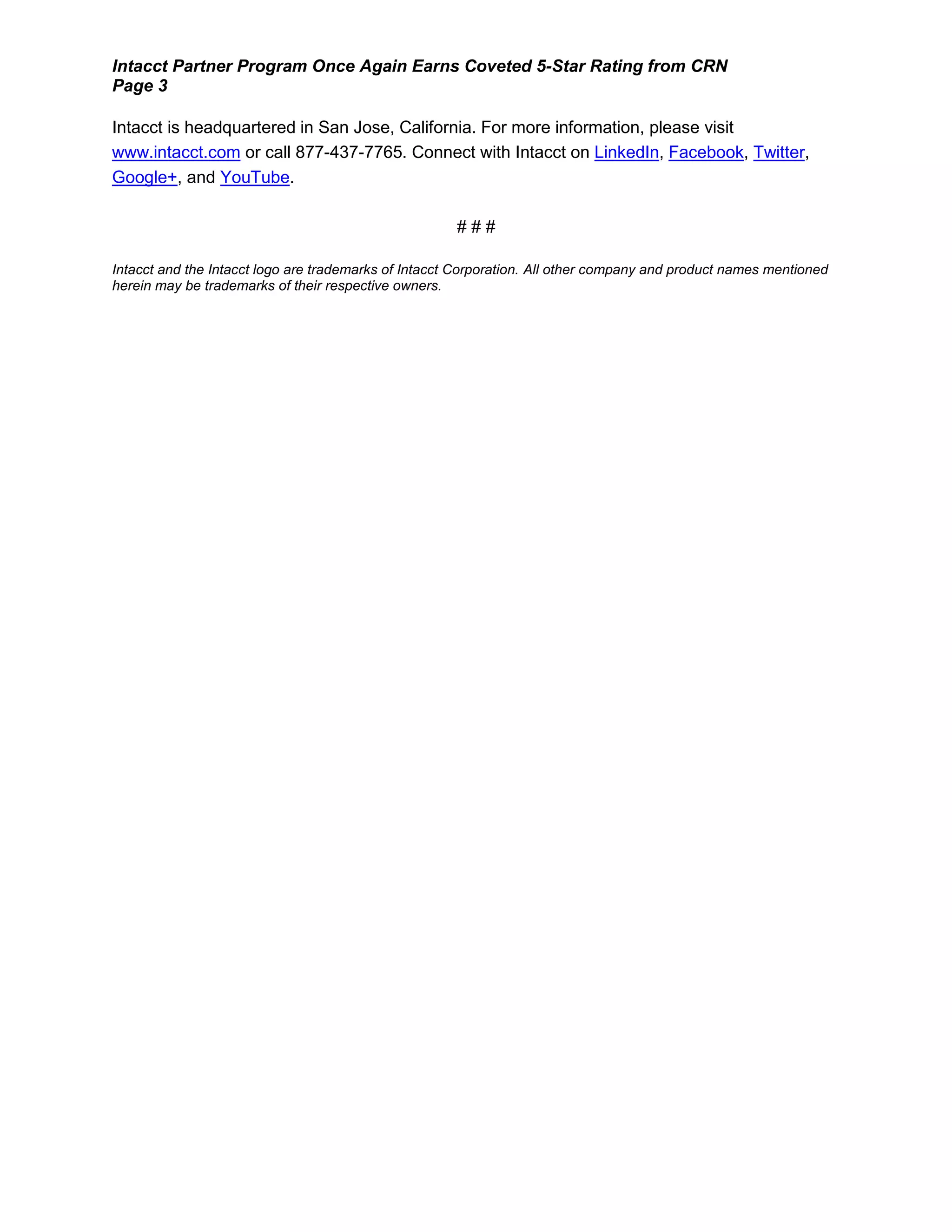 Intacct Partner Program Once Again Earns Coveted 5-Star Rating from CRN ...