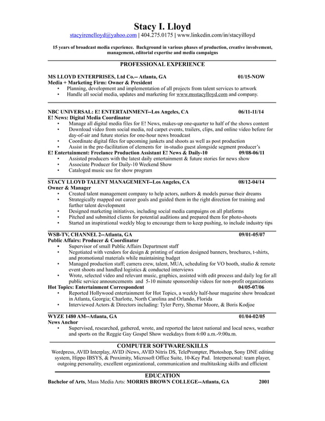 Stacy Lloyd Resume 2015 | PDF