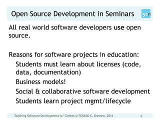Open Source and GitHub for Teaching with Software Development Projects | PPTX