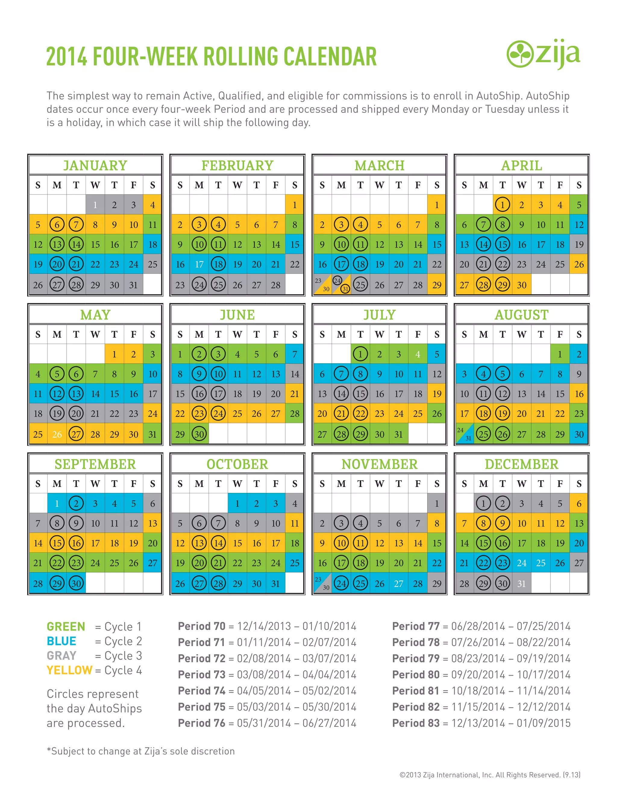 2014 four week rolling calendar | PDF