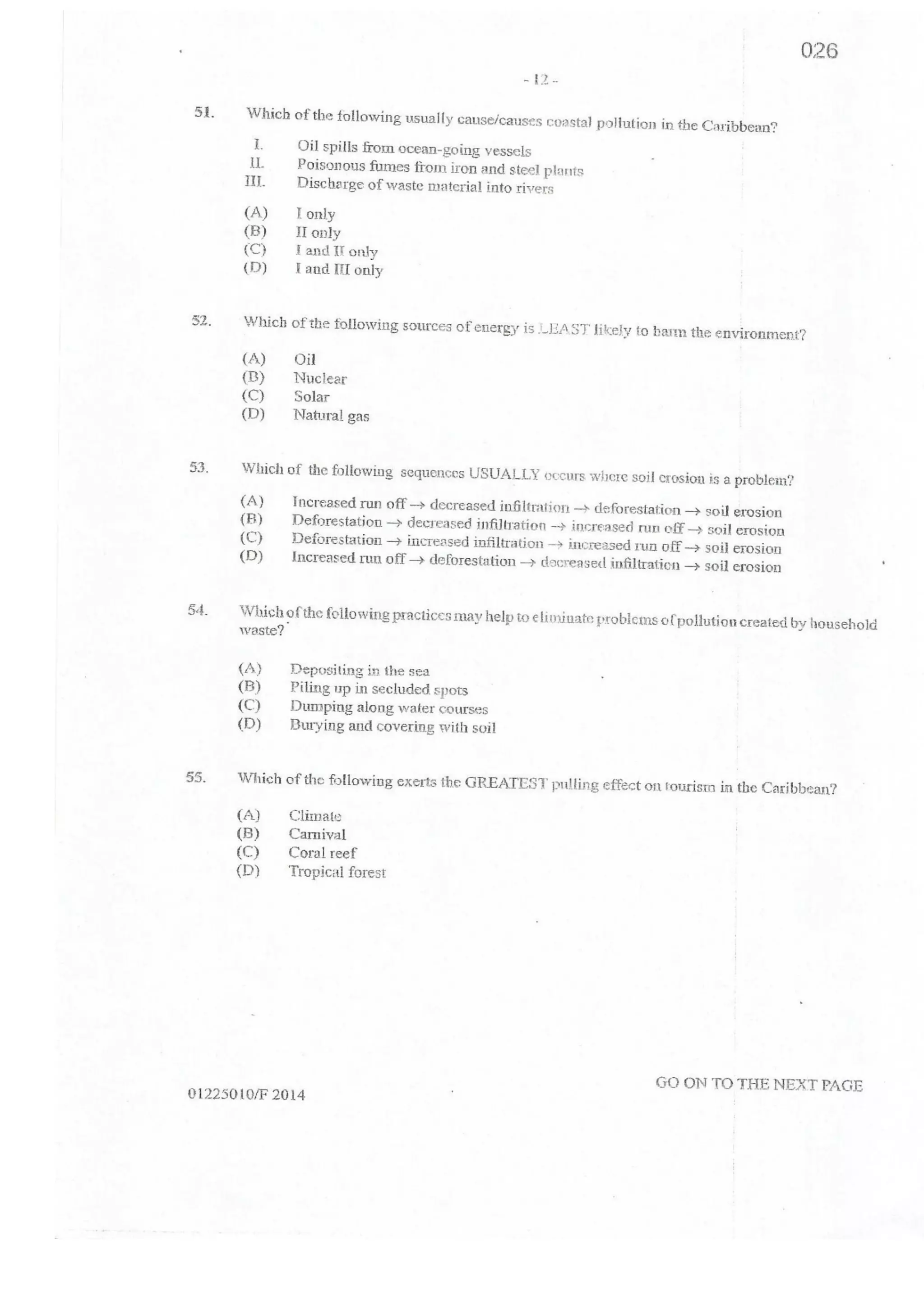 2014 CSEC Geography multiple choice past paper | PDF