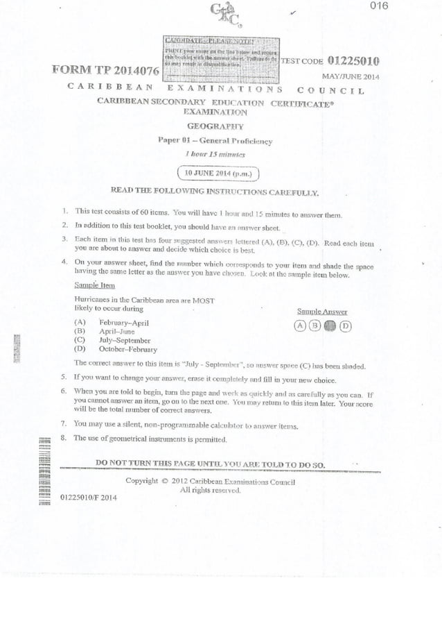 2014 CSEC Geography multiple choice past paper | PDF