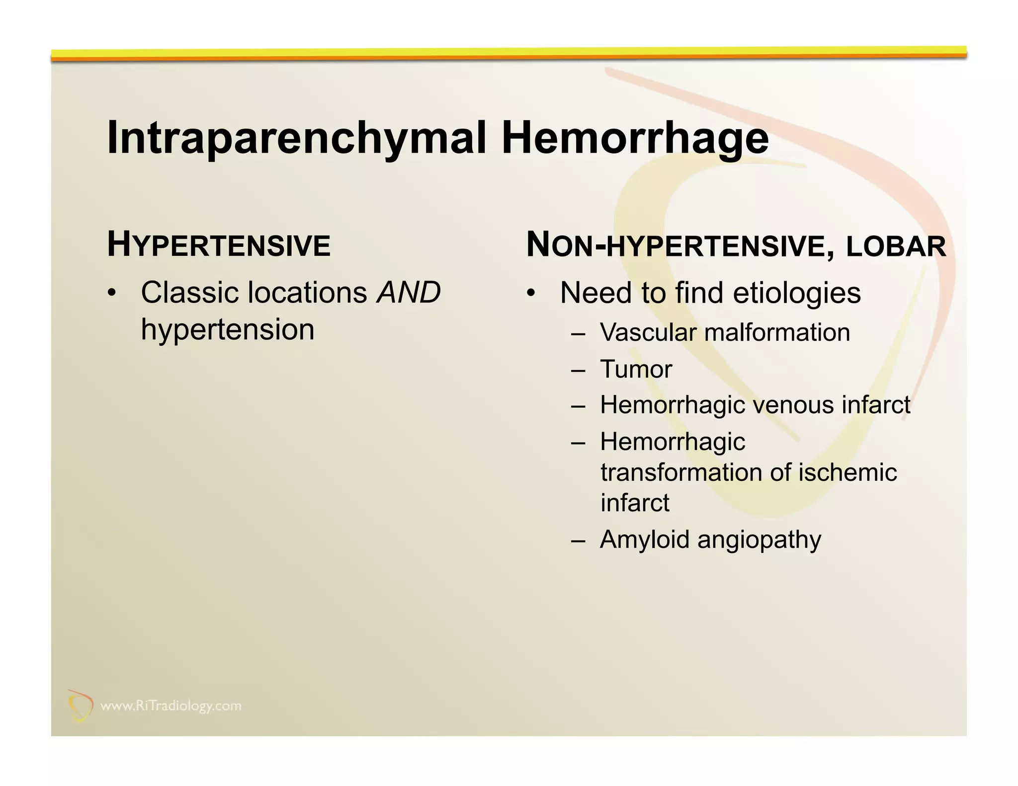 Imaging of Non-traumatic Intracranial Hemorrhage | PDF