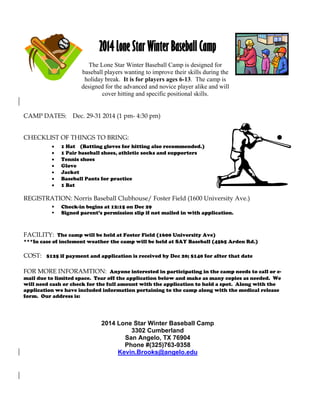 2014 Lone Star Winter Baseball Camp | PDF