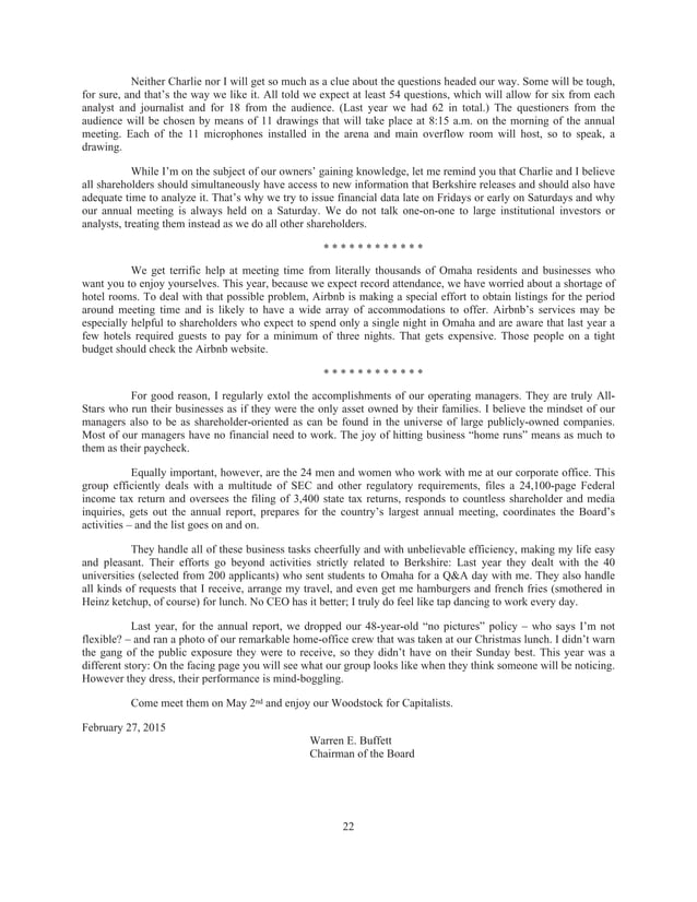 Berkshire Hathaway Annual Shareholder Letter - 2014