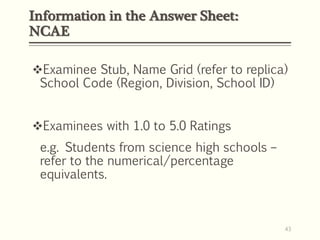 2014 ncae test admin guidelines ms. dolly pagatpatan | PPTX