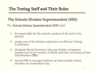 2014 ncae test admin guidelines ms. dolly pagatpatan | PPTX