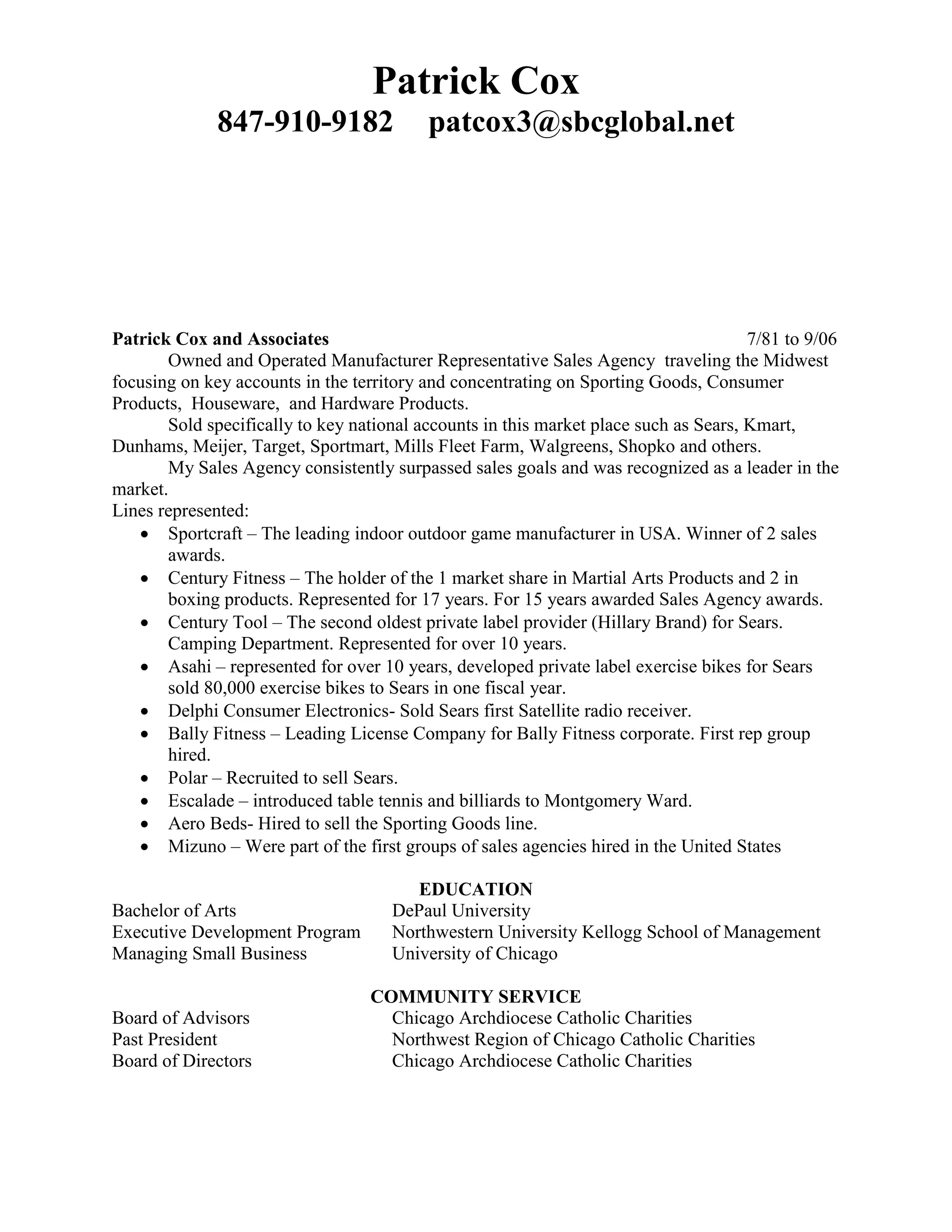 Patrick Cox for profit resume | DOCX | Sales | Business