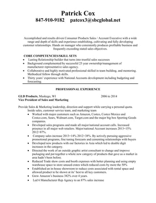 Patrick Cox for profit resume | DOCX | Sales | Business