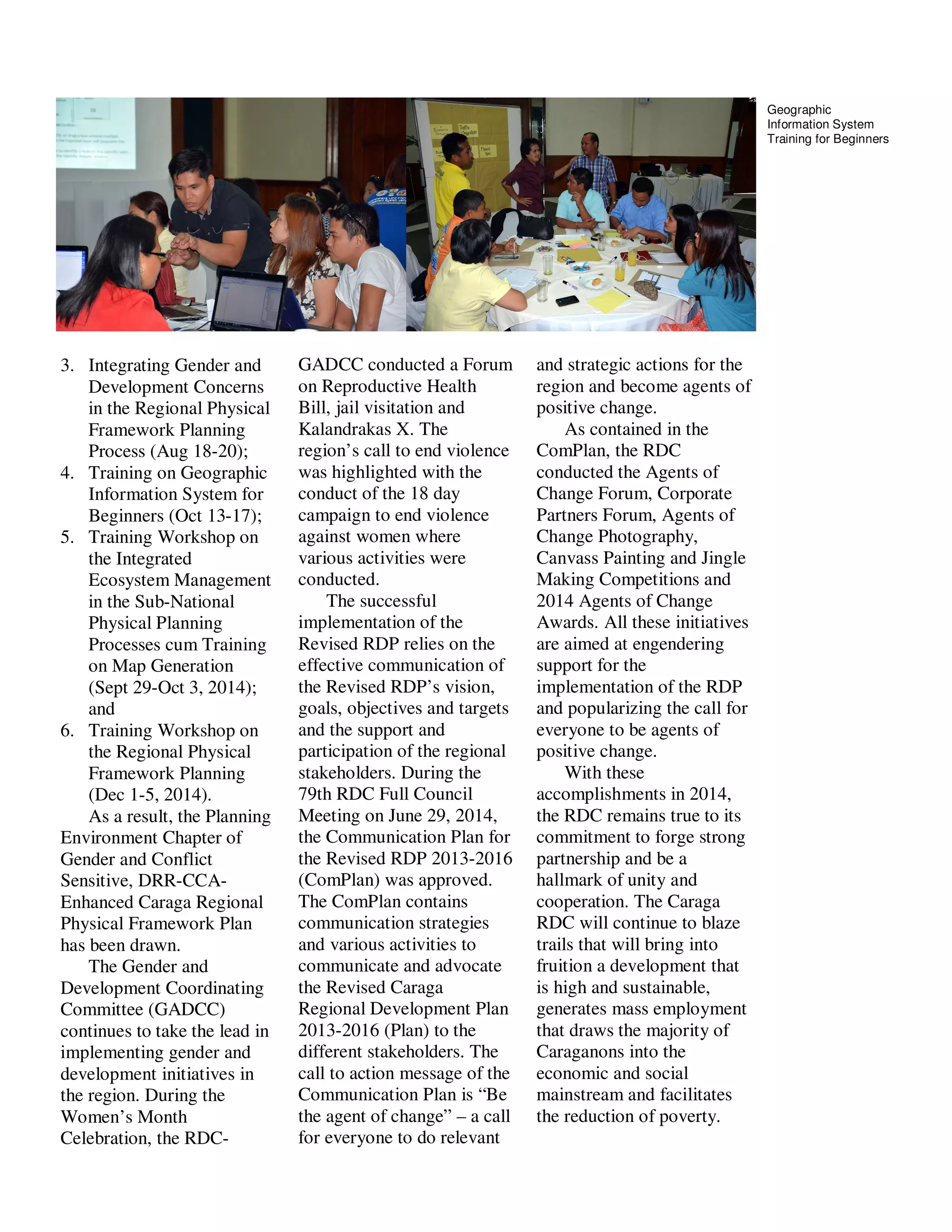 2014 CARAGA REGIONAL DEVELOPMENT COUNCIL ACCOMPLISHMENT REPORT | PDF