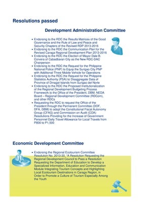 2014 CARAGA REGIONAL DEVELOPMENT COUNCIL ACCOMPLISHMENT REPORT | PDF