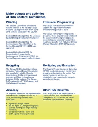 2014 CARAGA REGIONAL DEVELOPMENT COUNCIL ACCOMPLISHMENT REPORT | PDF