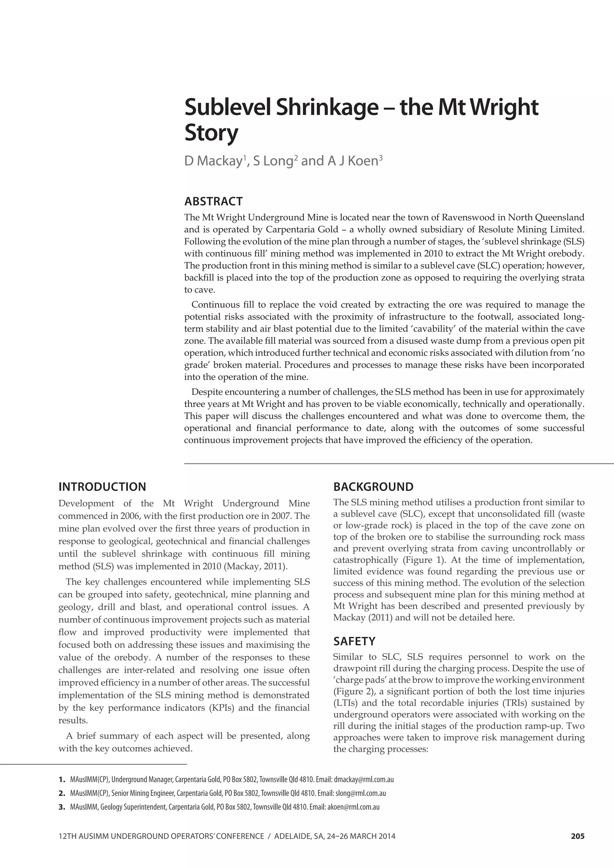 2014 sublevel shrinkage – the mt wright story | PDF