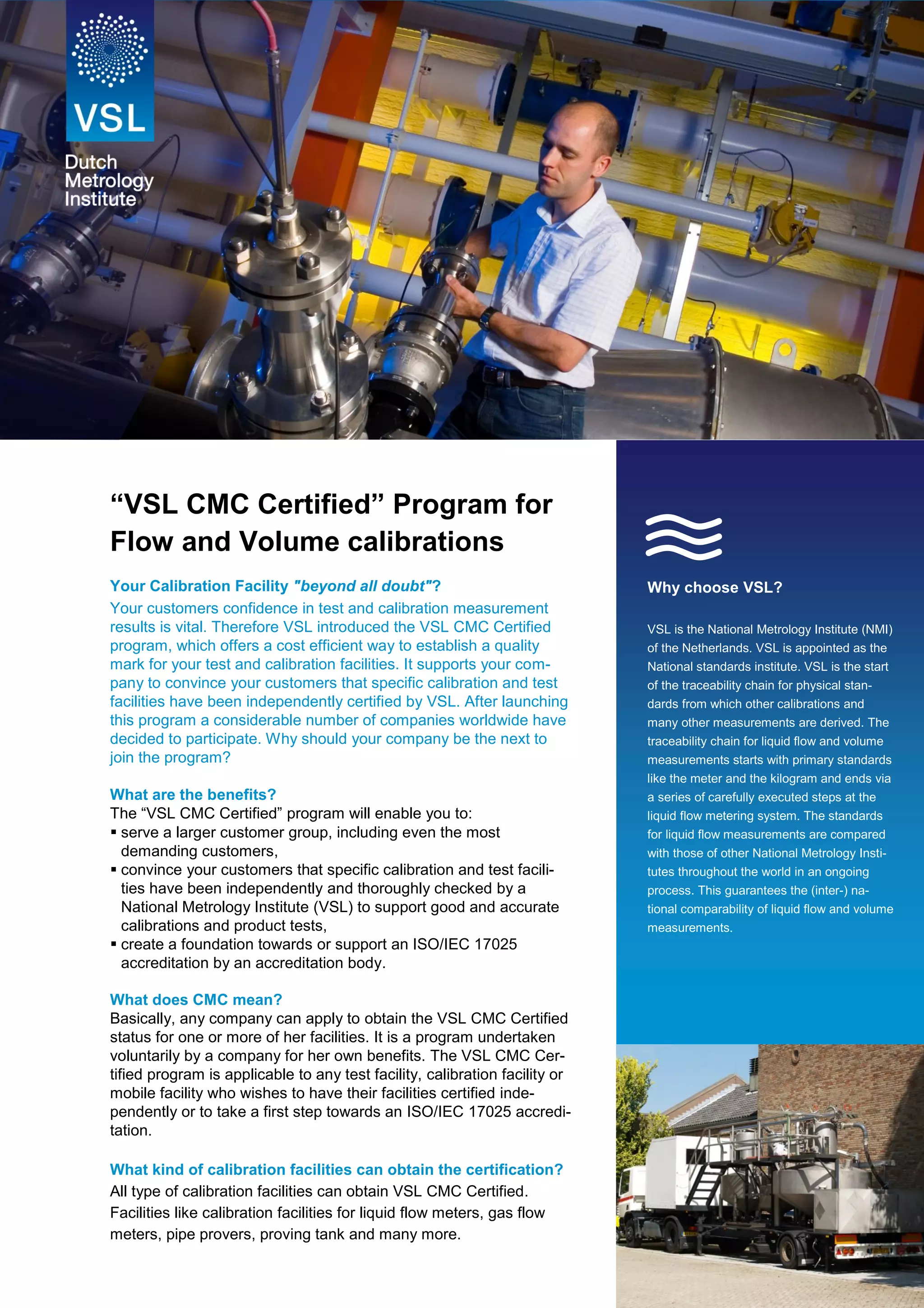 VSL CMC Certified program for calibrationa performed for Flow and Volume instruments | PDF ...