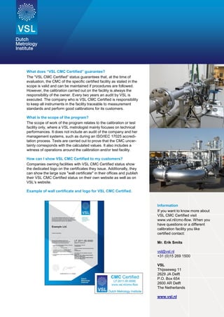 VSL CMC Certified program for calibrationa performed for Flow and ...