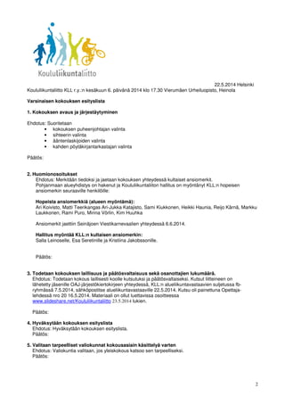 2014 vuosikokouskutsu ja esityslista | PDF