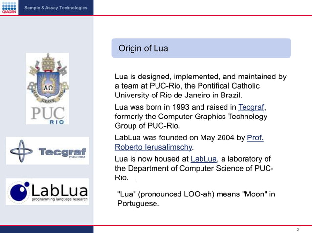 Use Of Lua In Lab Devices Ppt