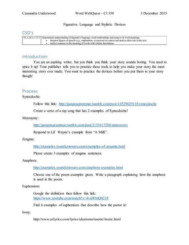 CI 350 WebQuest - Figurative Language | PDF