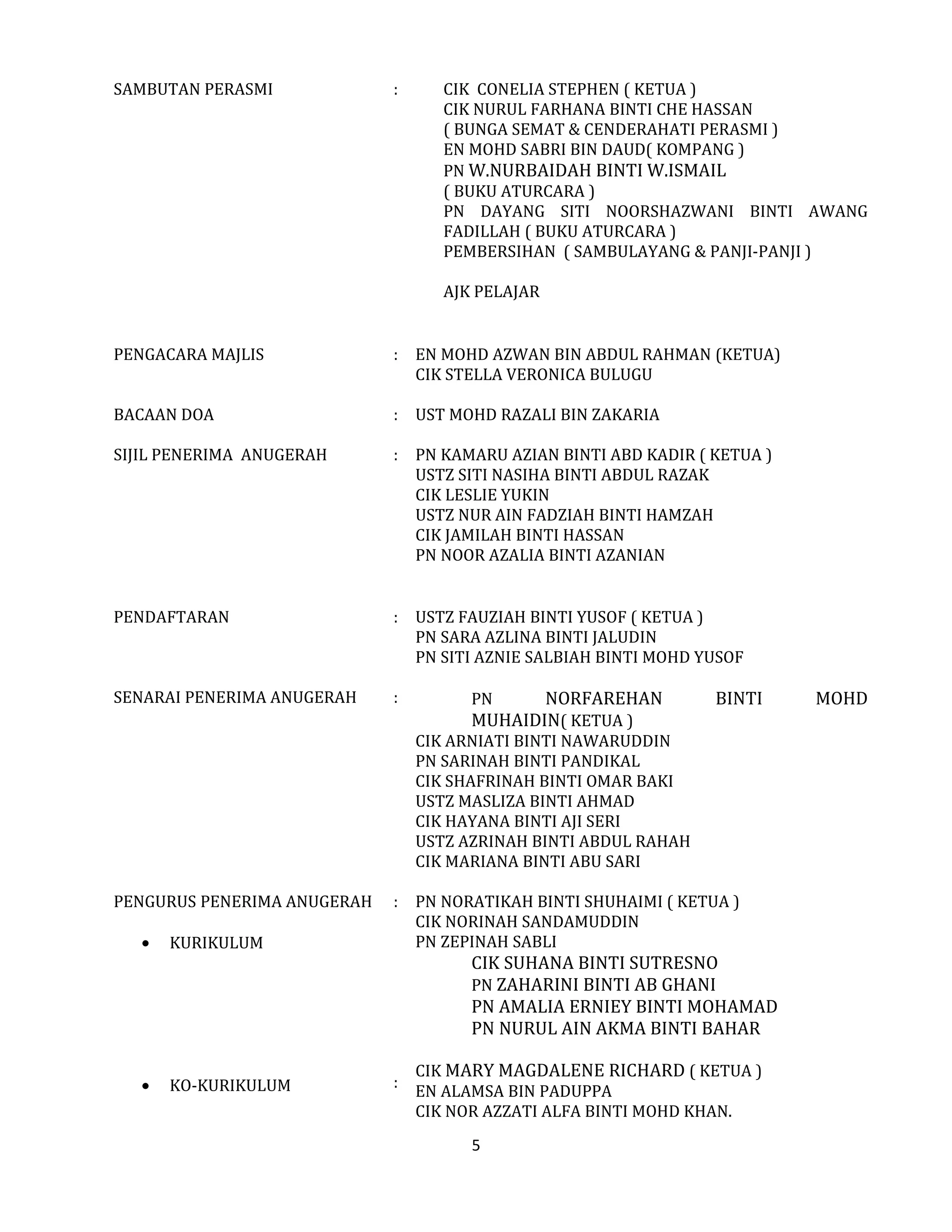 contoh kertas kerja majlis apresiasi sekolah | DOC