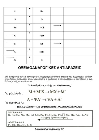 Ασκήσεις συμπλήρωσης Χημείας Α Λυκείου 2015 - 2016 | DOC